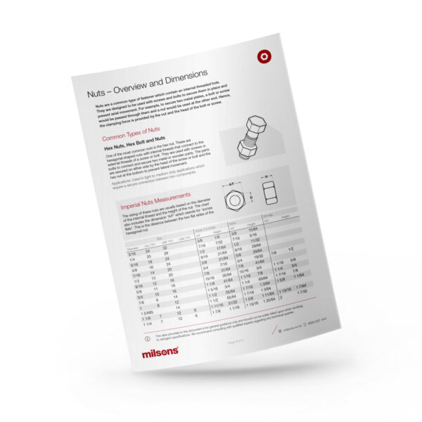 Nuts - Overview and Dimensions | Milsons