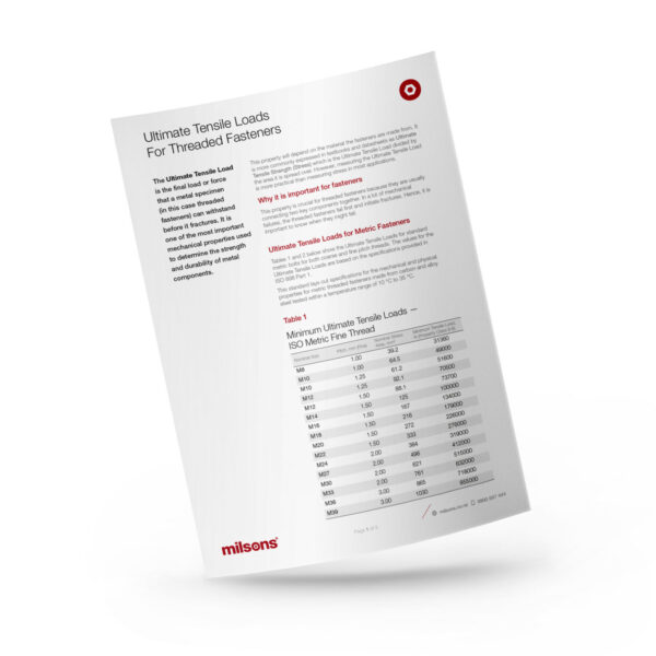 Ultimate Tensile Loads for Threaded Fasteners | Milsons