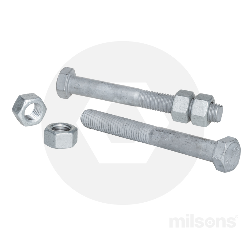 BOLT/NUT x 2 MS HALF THREAD M12x100 GALV | Milsons