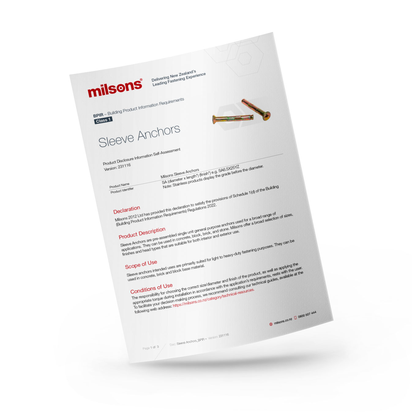 Sleeve Anchors | Milsons