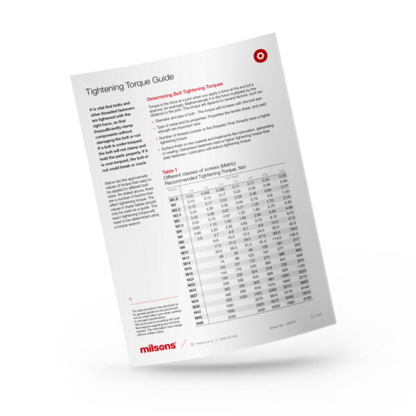Tightening Torque Guide | Milsons